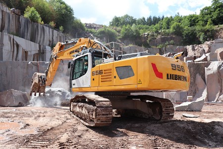 Two Liebherr crawler excavators are operating in Vosges granite quarry ...